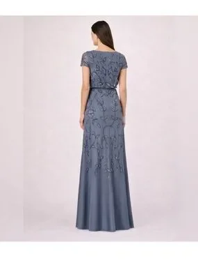 Adrianna Papell | Dresses | Adrianna Papell Dusty Blue Beaded Gown Nwt ...
